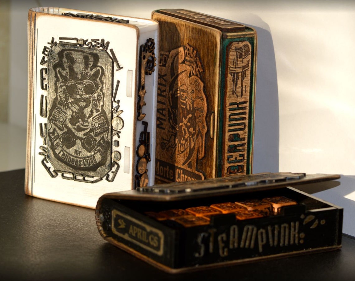 Steampunk Wooden Dice Box Book Set Storage for Dice | Etsy