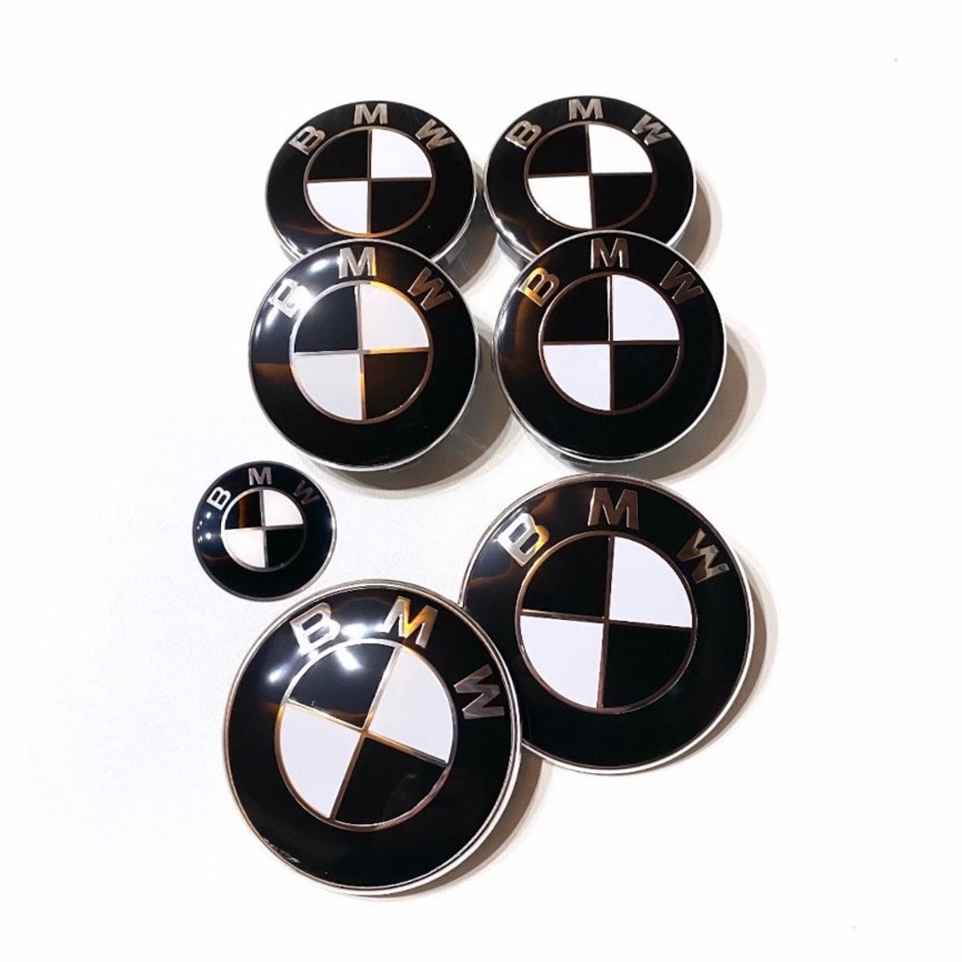 Pack 7 Bmw Logos Black White Hood Trunk Wheel Centers Hubs Steering ...