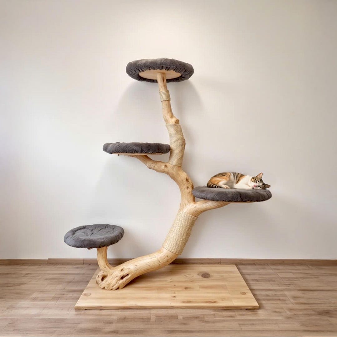 Driftwood Cat Tree Climbing Tower Tree for Large Cat Natural Wood ...