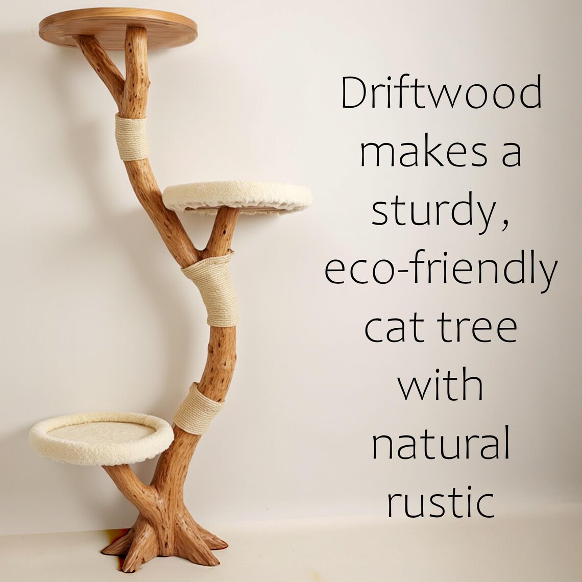 Solid Wood Natural Cat Tree Tower Driftwood Cat Climbing Scratching ...
