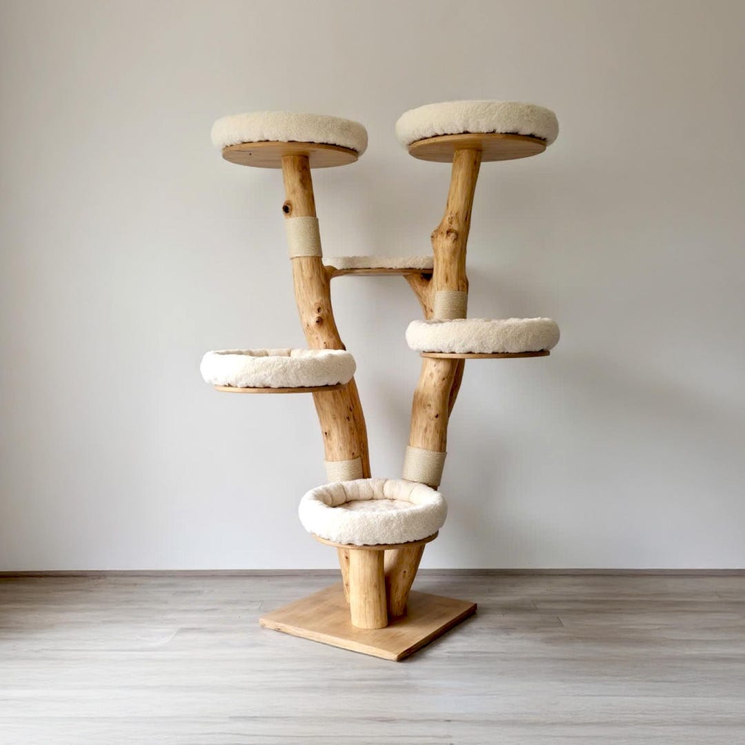 Solid Wood Cat Tree for Large Cat Driftwood Scratching Post Natural Cat ...