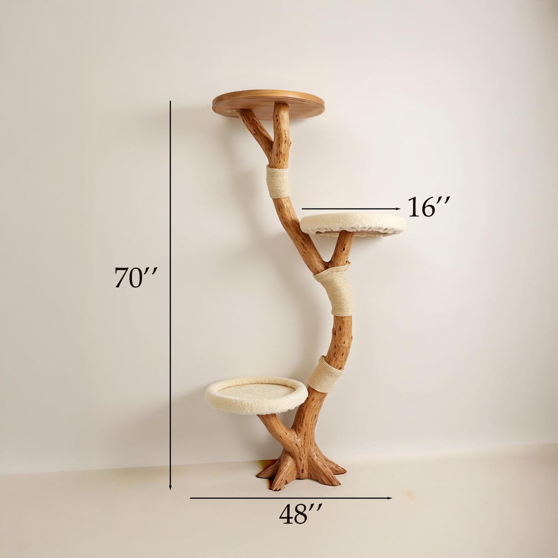 Solid Wood Natural Cat Tree Tower Driftwood Cat Climbing Scratching ...