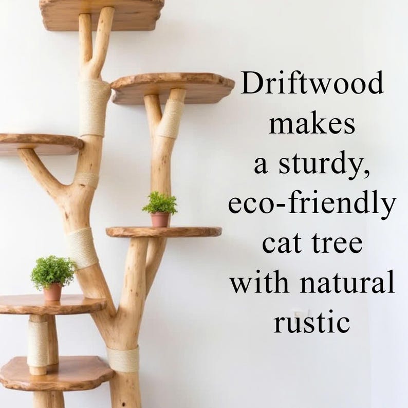 Solid Wood Cat Tree for Large Cat Natural Driftwood Scratching Post Cat ...