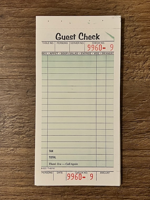 10 Guest Checks Vintage Retro Dinner Style Receipts | Etsy