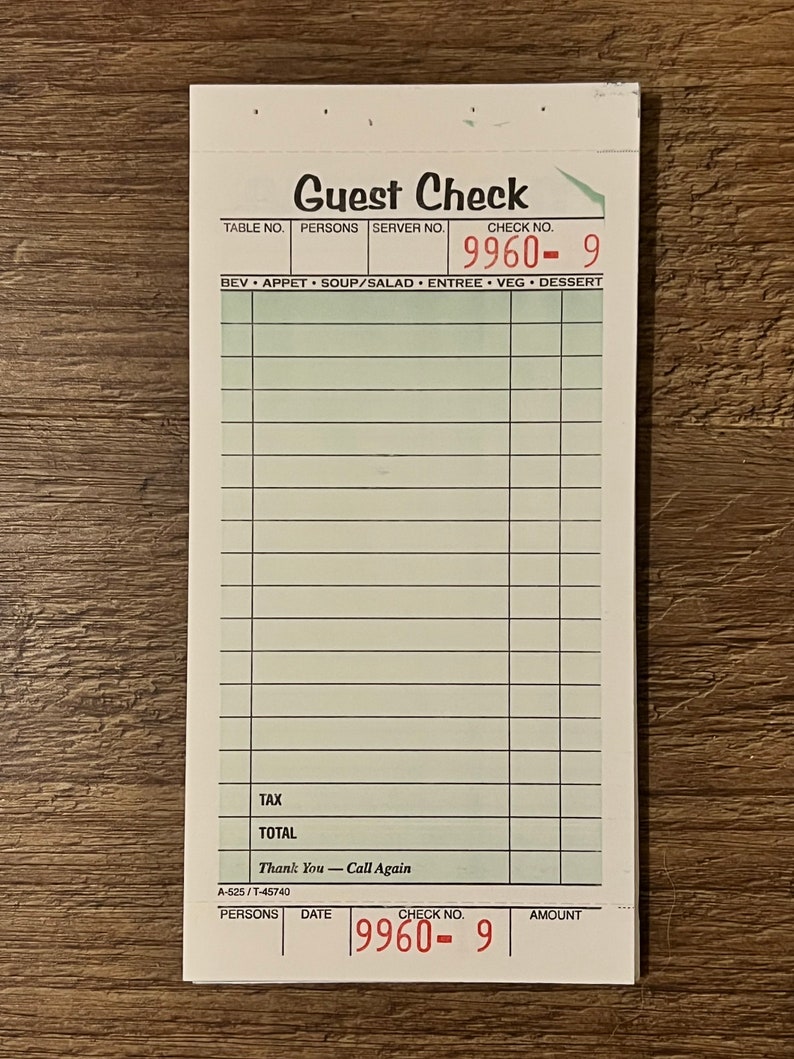 10 Guest Checks Vintage Retro Dinner Style Receipts - Etsy