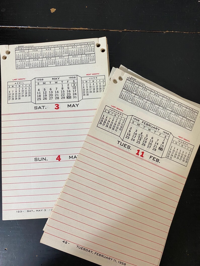 Vintage 1958 Calendar Pages Set of 25 - Junk Journal Supplies, Vintage ...