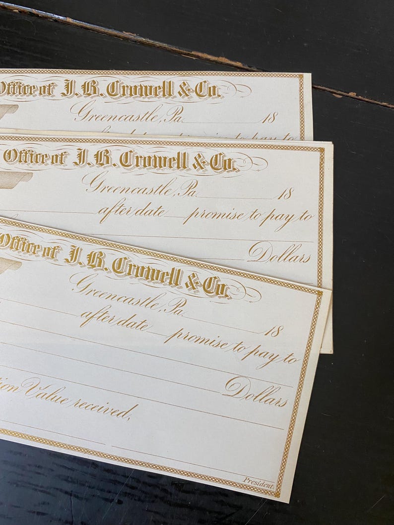 Antique Checks - 1800’s Checks Set of 8 - Junk Journal Supplies - Bank ...