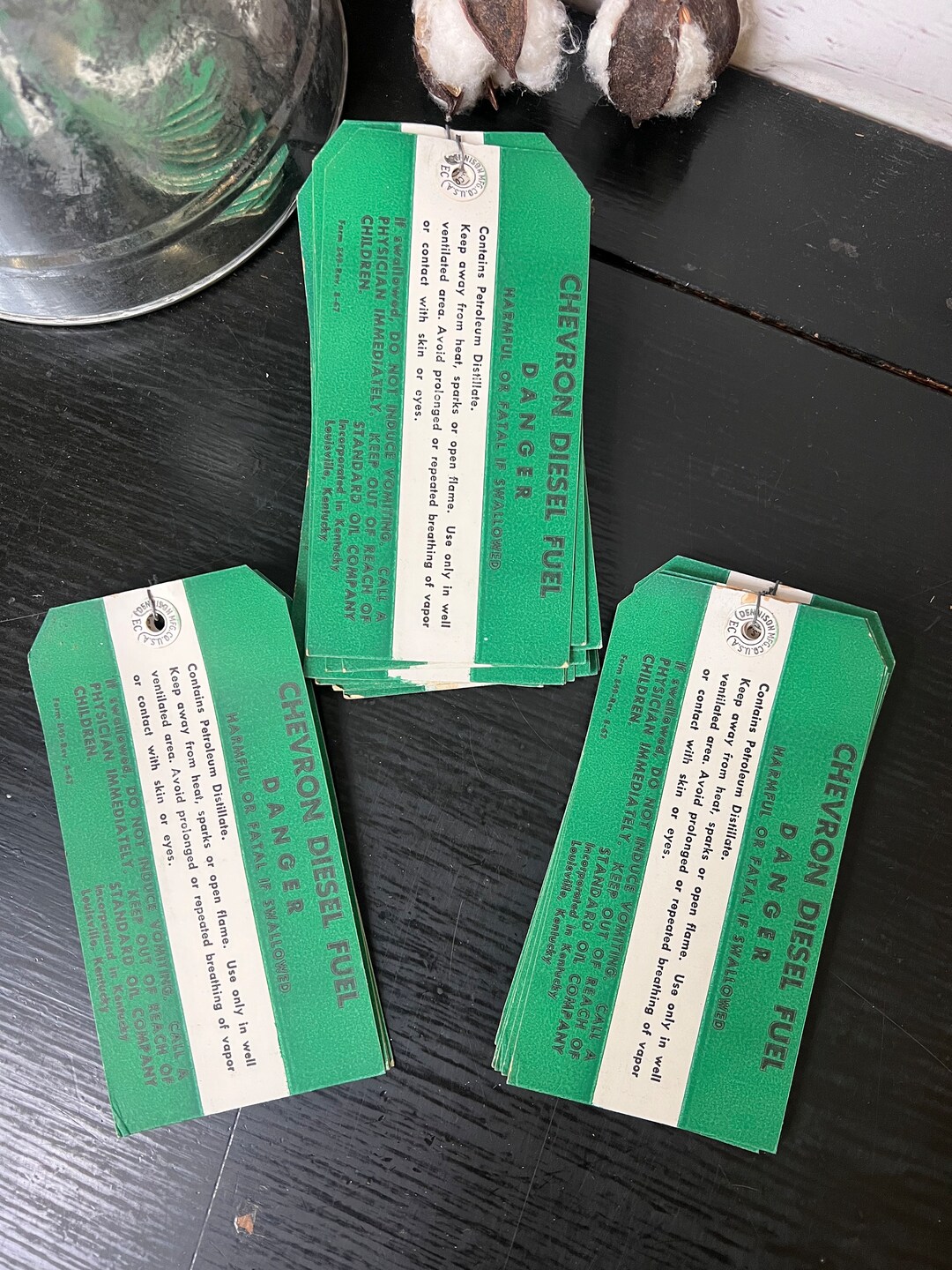 Set of 5 Vintage Chevron Diesel Fuel Tags, Vintage Paper Tags, Paper ...