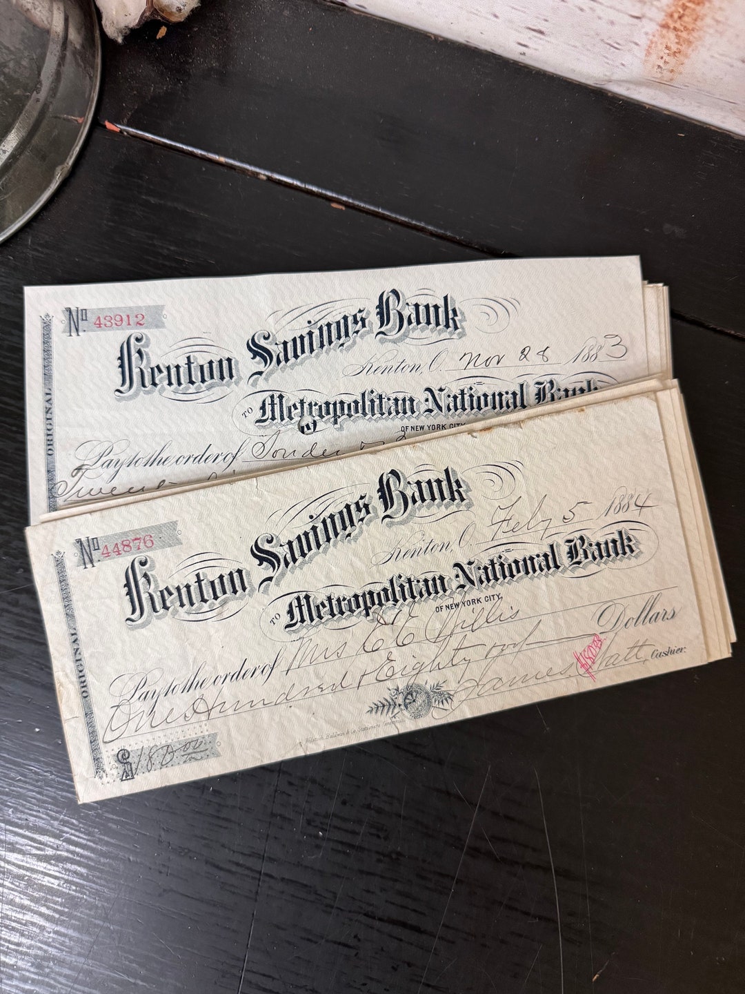 Antique 1800’s Checks. Set of 8. Vintage Ephemera Junk Journal Supplies ...