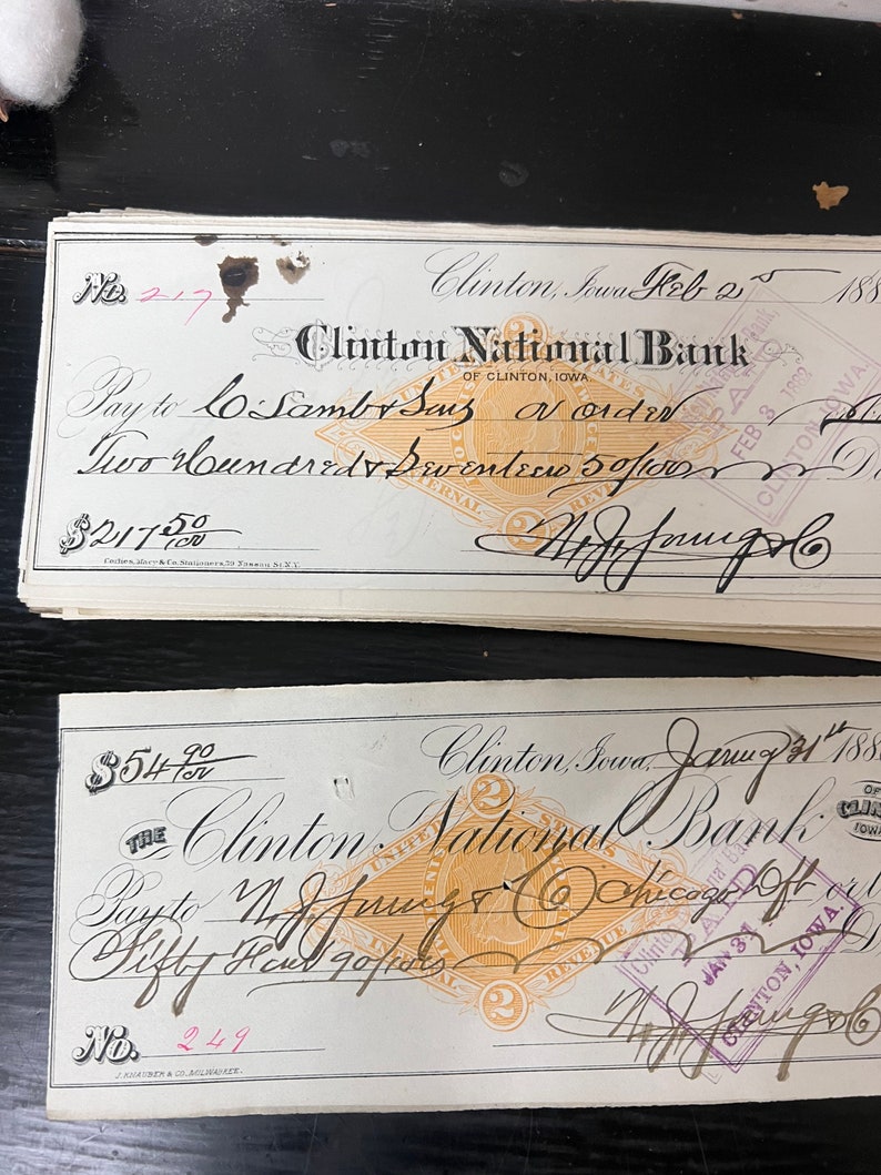 Vintage Antique 1800’s Checks- Set of 5 - Vintage Ephemera Junk Journal ...