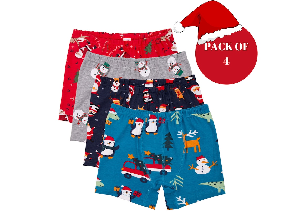 Christmas Boxer for Kids 4-packs Cotton Underwear New Year Holiday ...