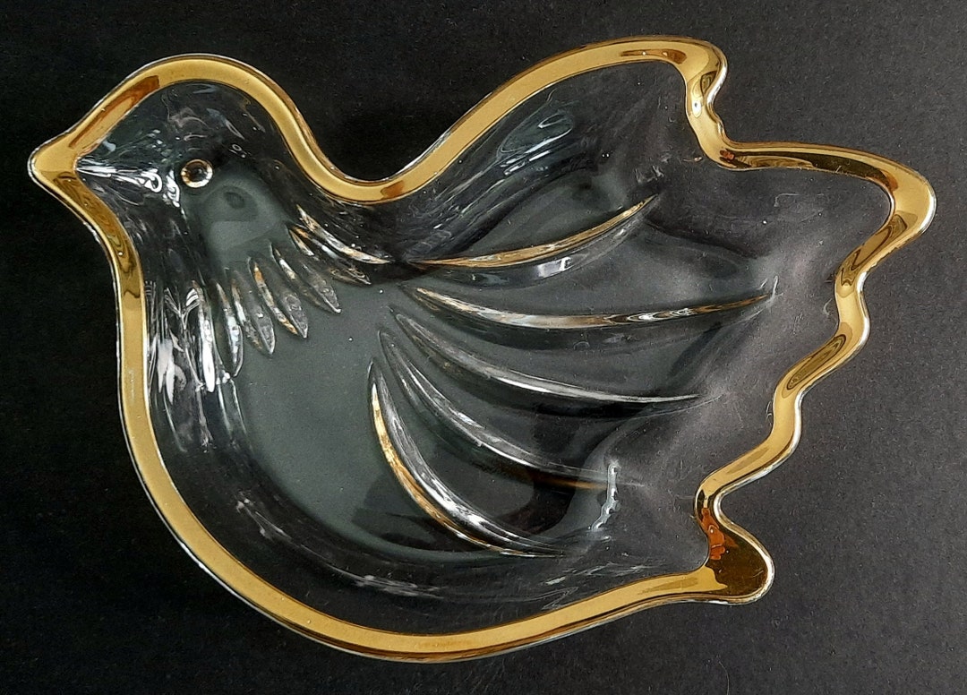 Vintage Mikasa Clear Pressed Glass Dove Dish, Gold Rim for Candy Sweet ...