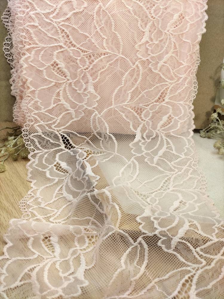 1 Metre, 200mm 7.9 Wide Soft Light Pink Lace Elastic Trim, Stretch Lace ...