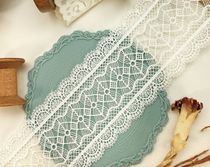 1 Metre, 52mm Wide White Lace Trim With Scalloped Edge, Wedding Bridal ...
