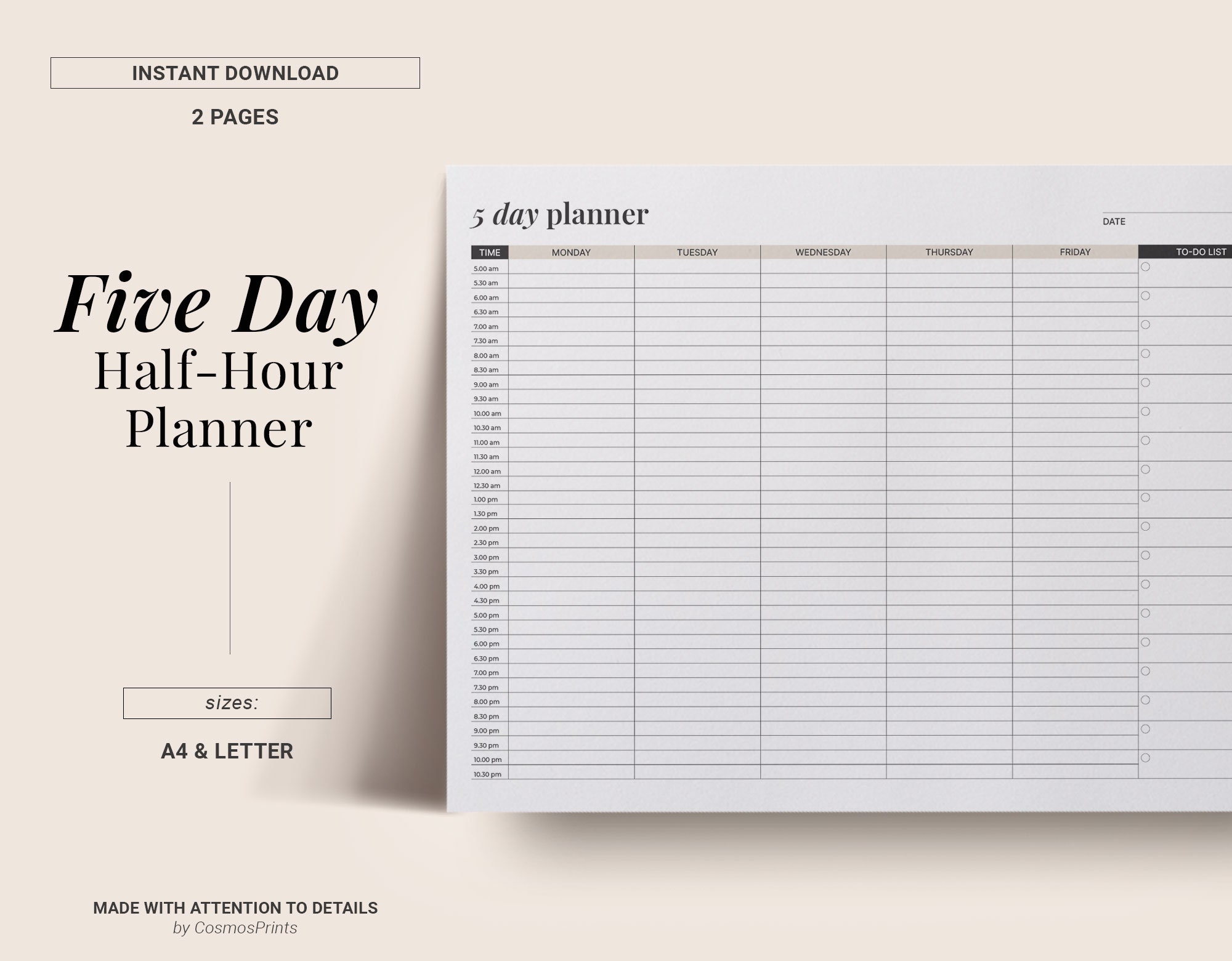 5 Day Half hour Planner Weekly Planner Printable Student Etsy 5-day-half-hour-planner-weekly-planner-printable-student-etsy