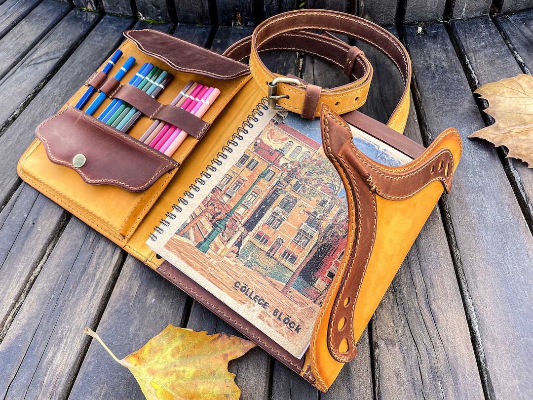 Leather Bag for Artist* Cover for an A5 Album* Organizer for Paints and ...