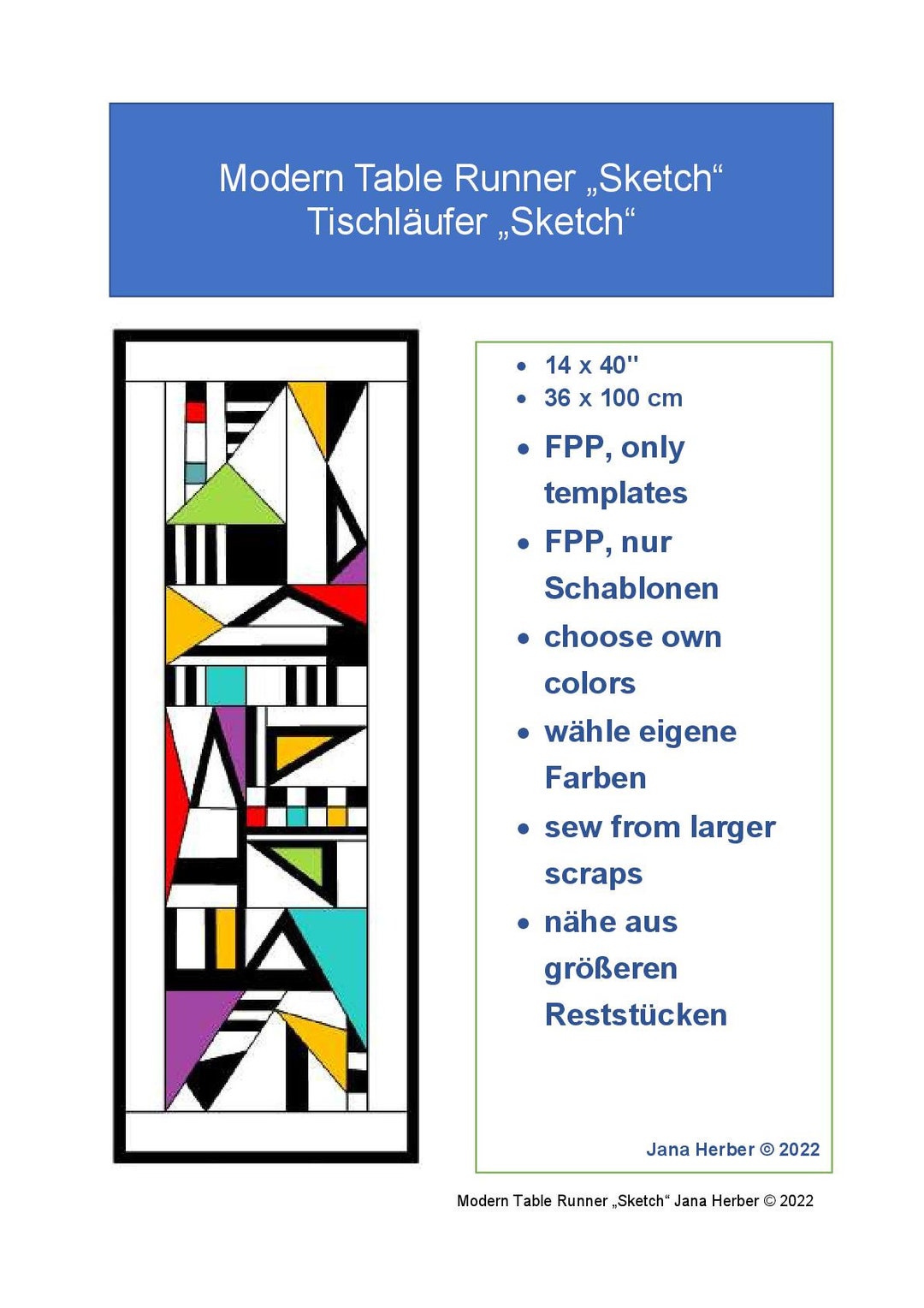 Modern Table Runner "sketch" Table Runner "sketch" Pattern Template ...