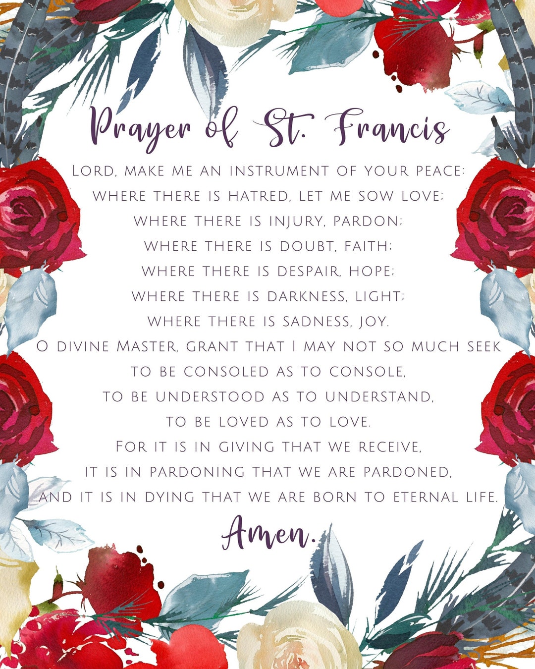 Prayer of St. Francis, Peace Prayer, Digital File Download - Etsy