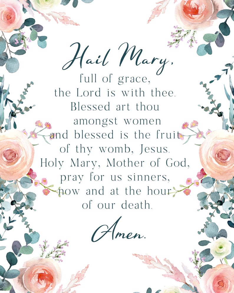 Hail Mary Prayer, Catholic Prayer, Digital File Download - Etsy