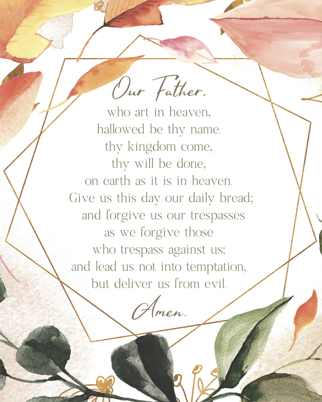 Our Father Prayer, the Lord's Prayer, Catholic Prayer - Digital File ...