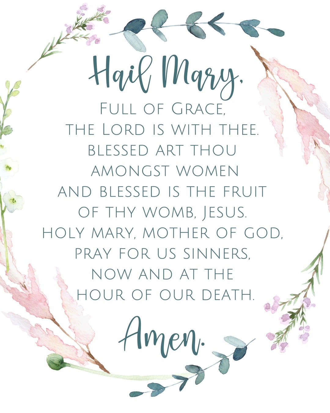 Hail Mary Prayer, Catholic Prayer, Digital File Download - Etsy