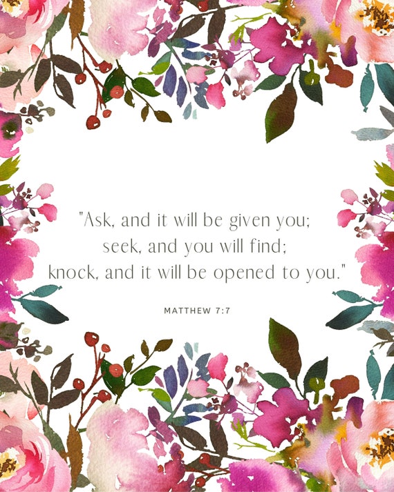 Matthew 7:7 Bible Verse Digital Download Inspirational Art - Etsy