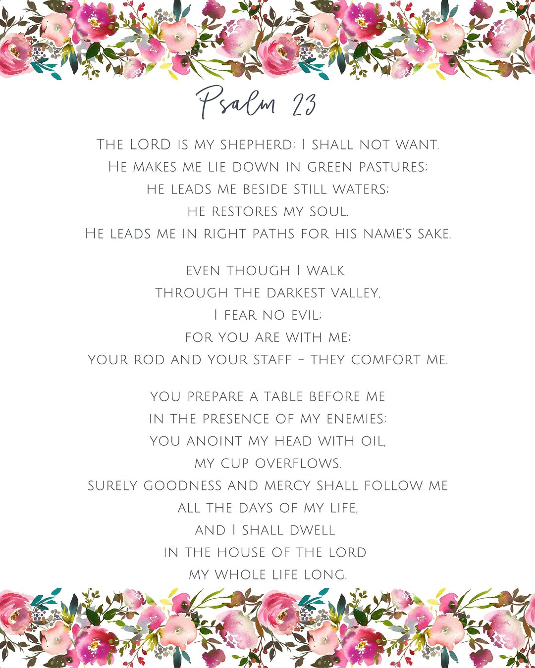 Psalm 23 Bible Verse, Printable, Digital File Download - Etsy