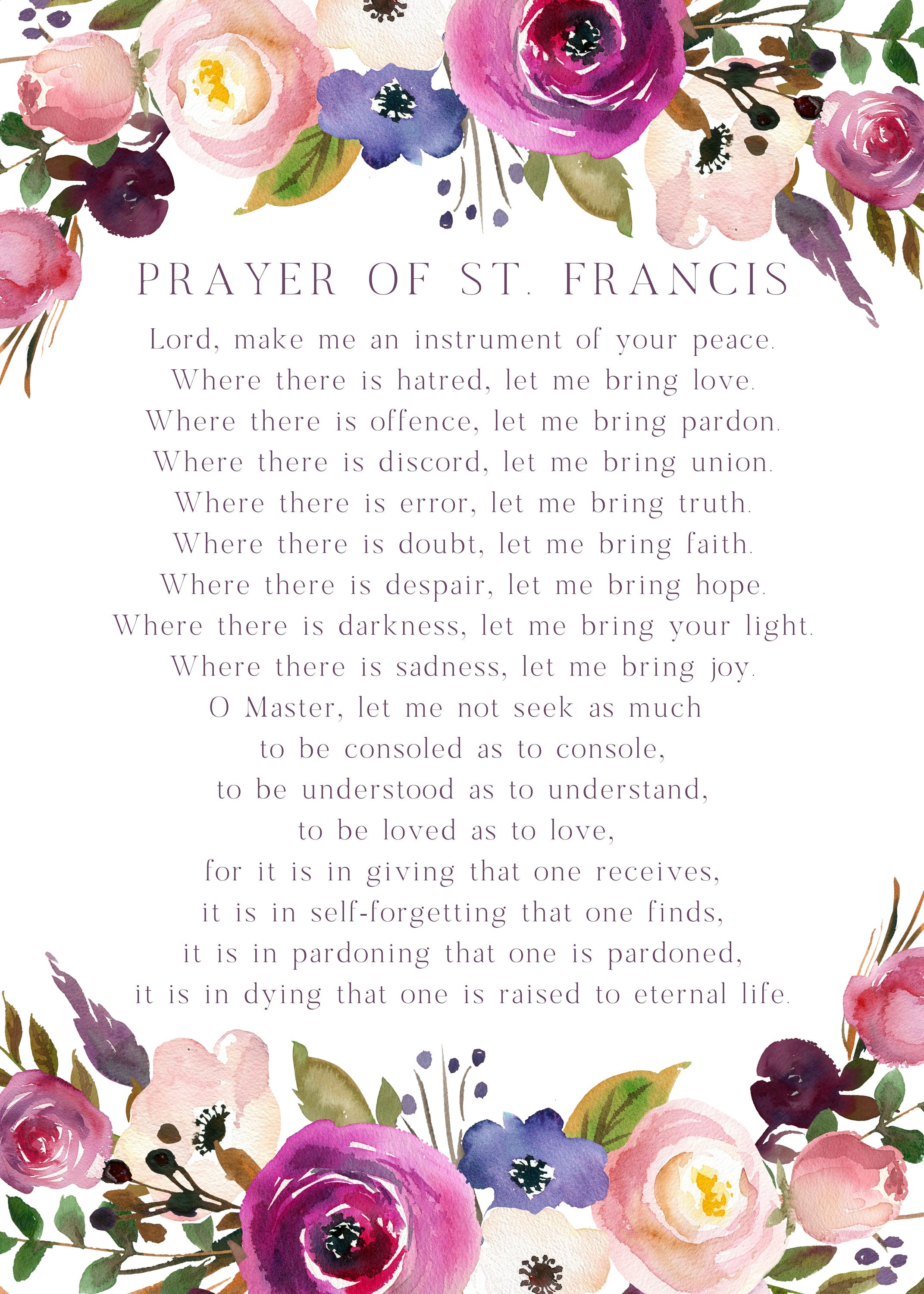 Prayer of St. Francis, Peace Prayer, Digital File Download - Etsy