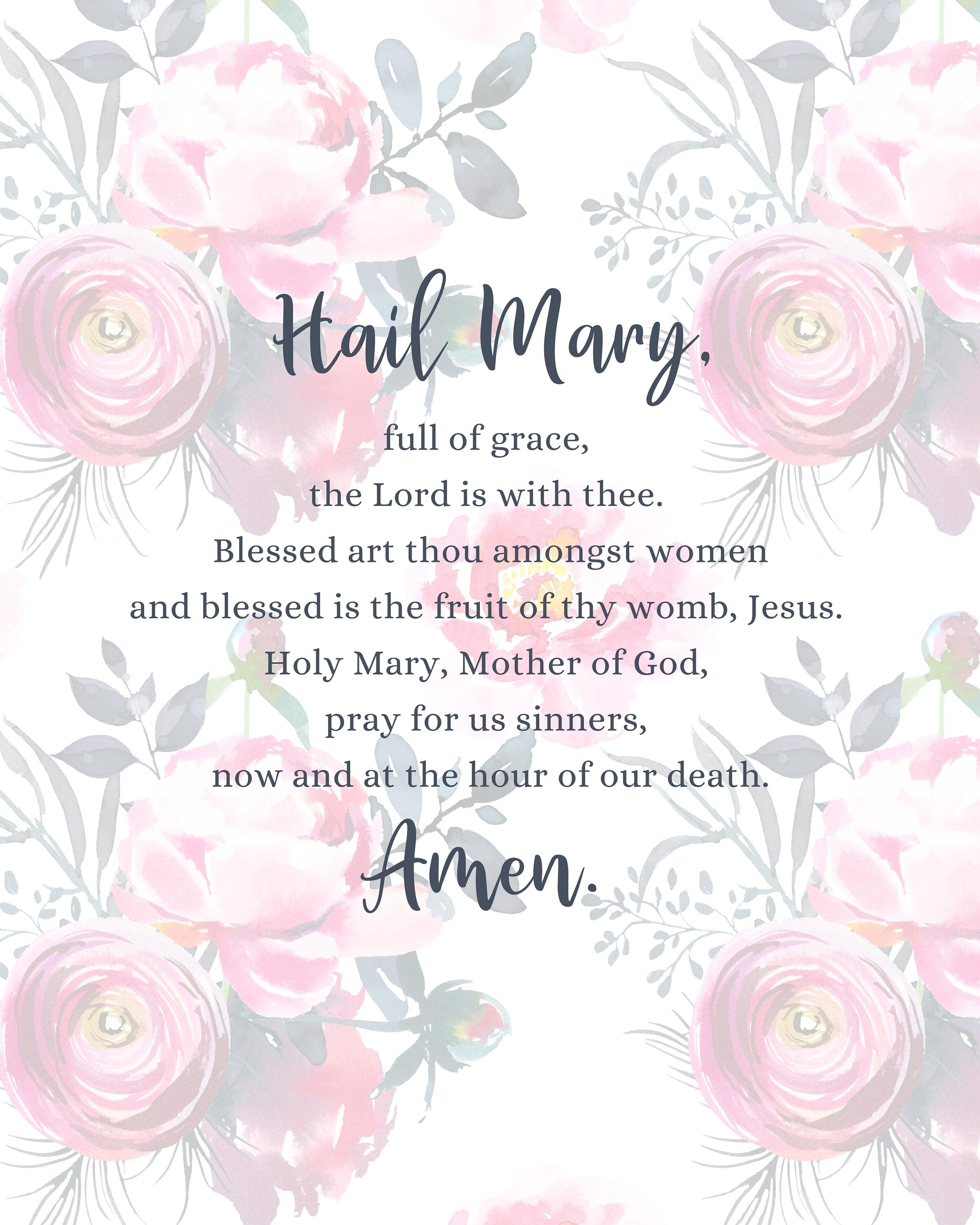 Hail Mary Prayer, Catholic Prayer, Digital File Download - Etsy