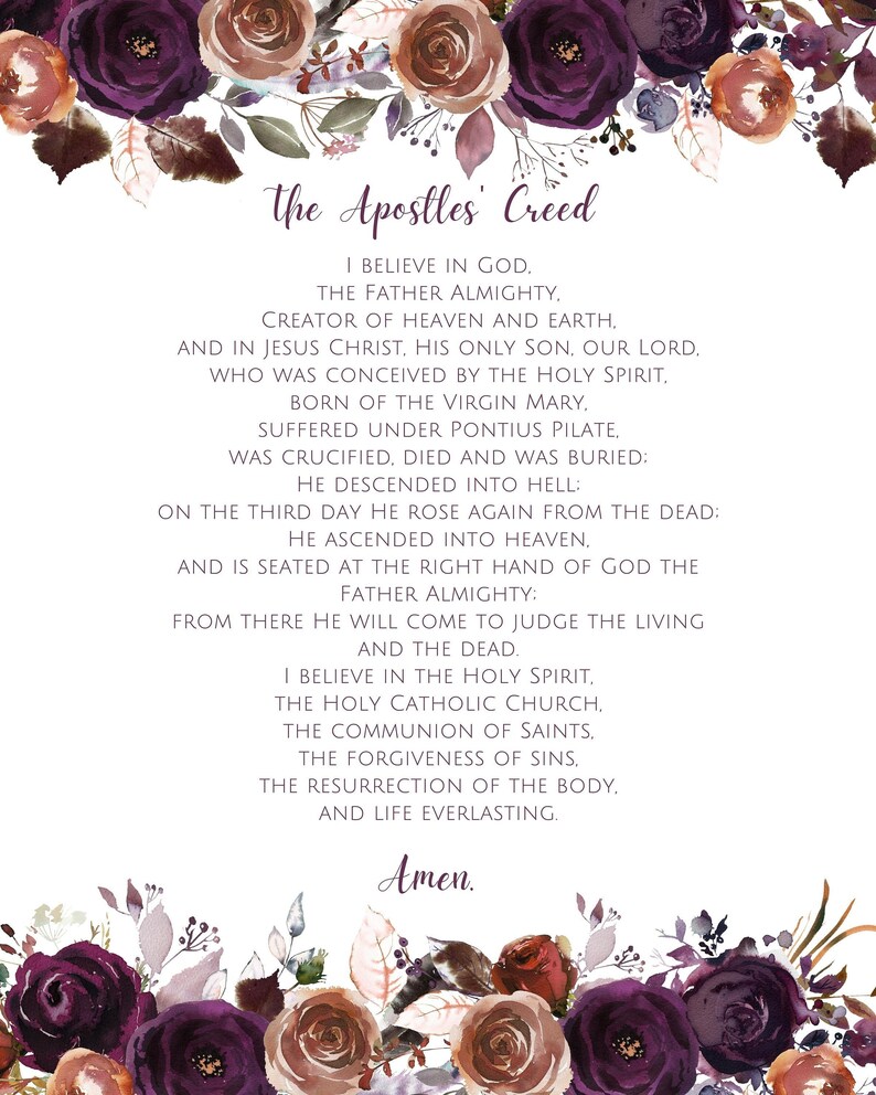 Apostle's Creed Prayer, Fall Floral, Catholic Prayer Digital File ...