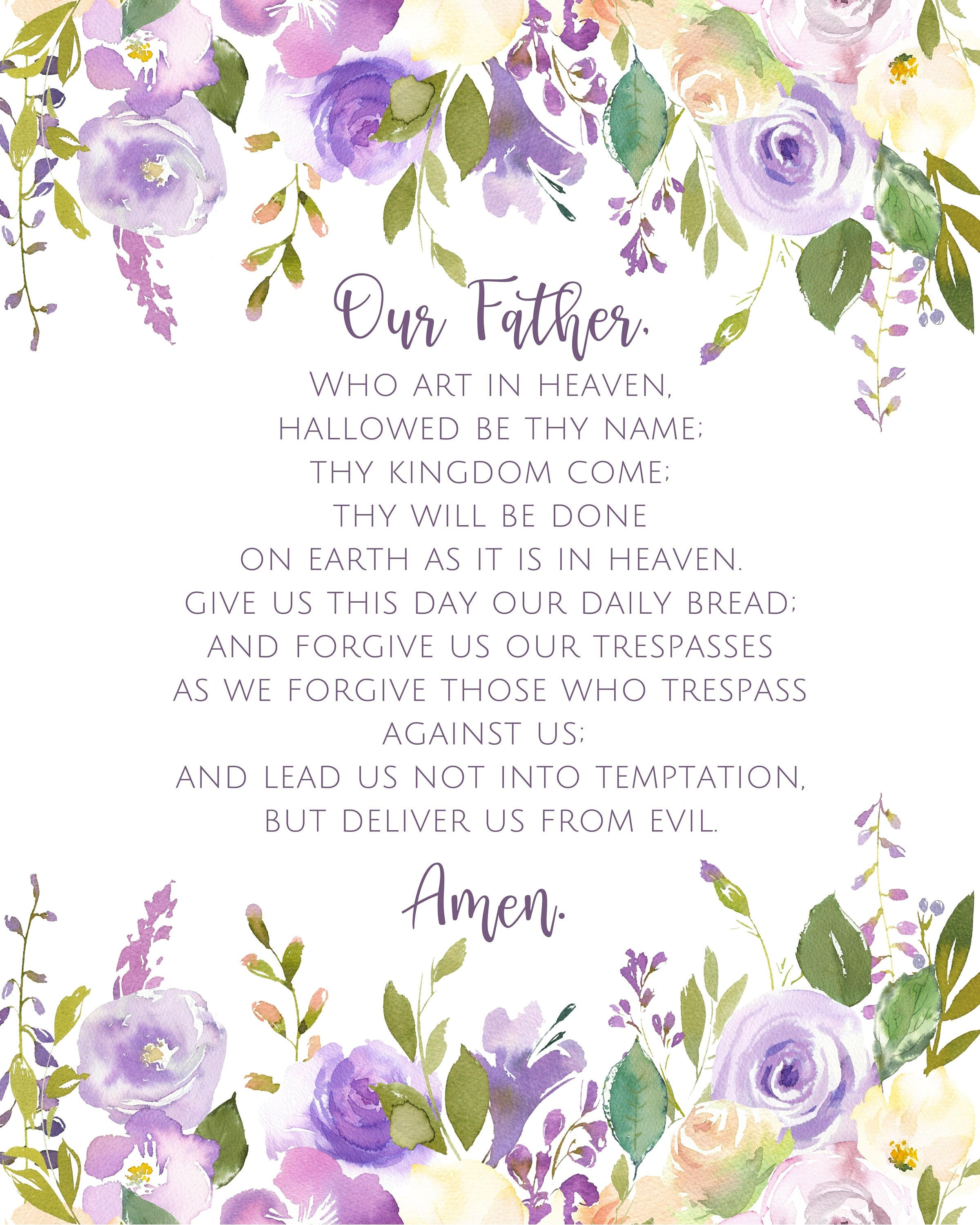 The Lord's Prayer, Our Father Prayer, Catholic Prayer, Digital File ...