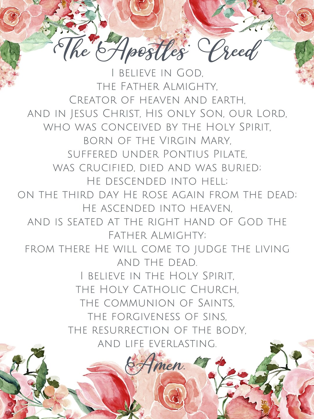 The Apostles' Creed Prayer, Catholic Prayer, Digital File Download - Etsy