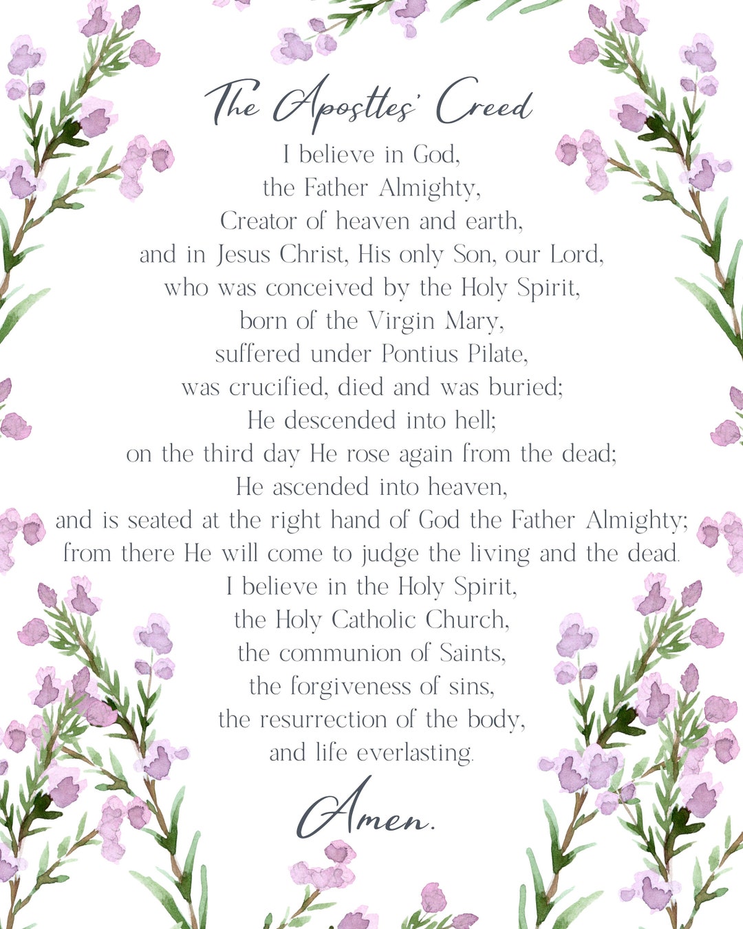 The Apostles' Creed Prayer, Catholic Prayer, Digital File Download ...