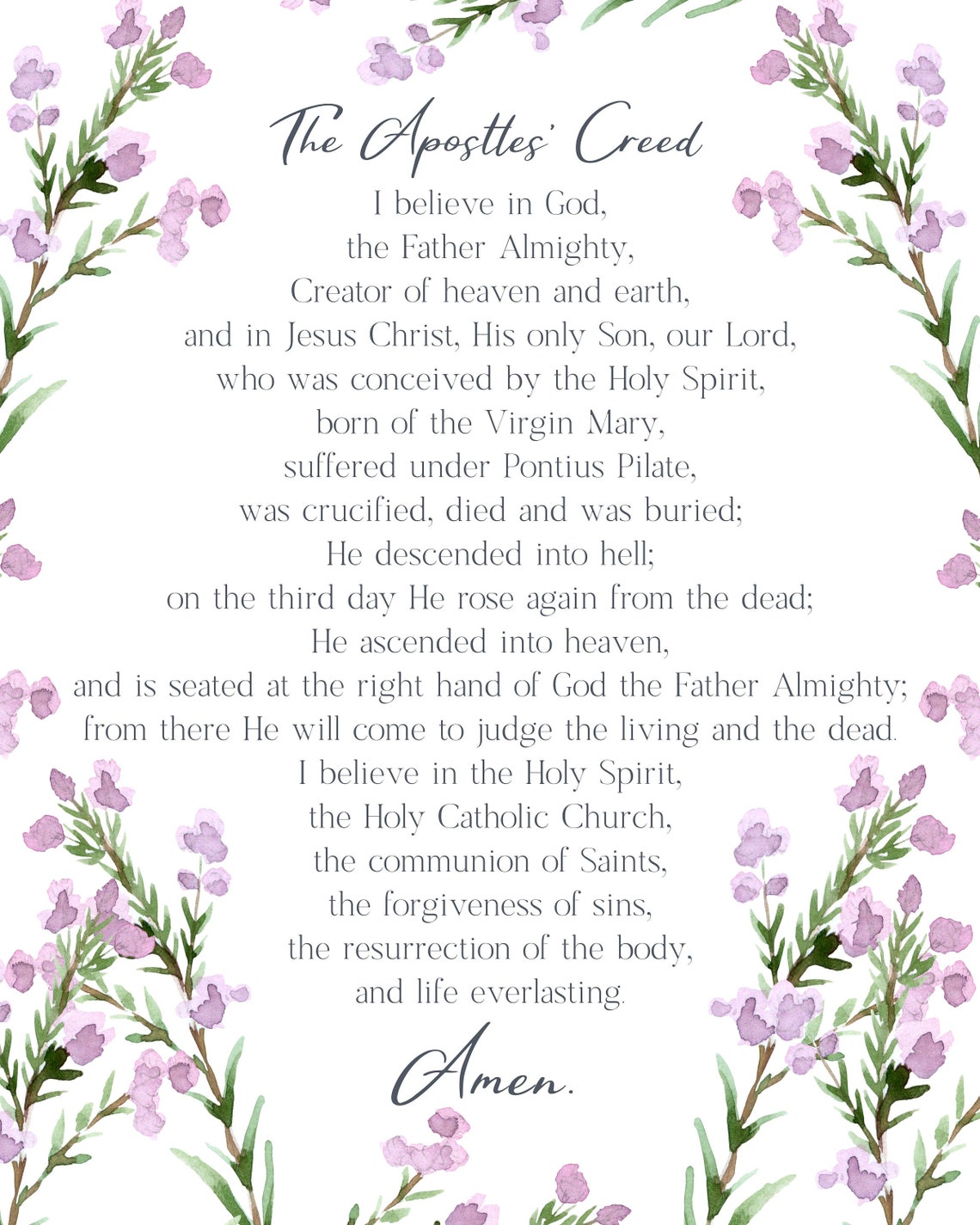 The Apostles' Creed Printable – Catholic Prayer Wall Art – Christian ...