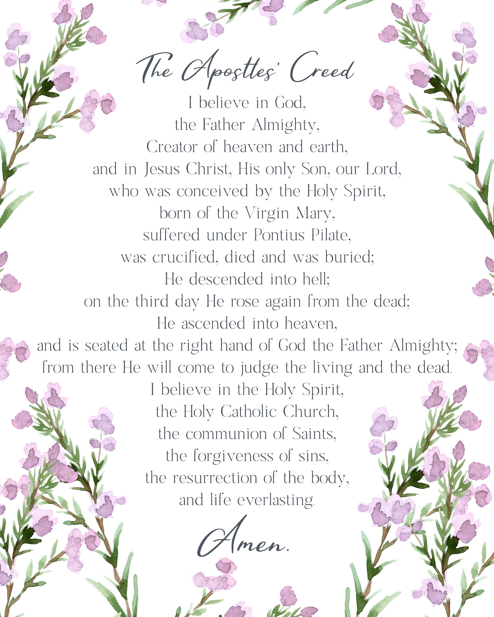 The Apostles' Creed Prayer Catholic Prayer Digital File - Etsy UK
