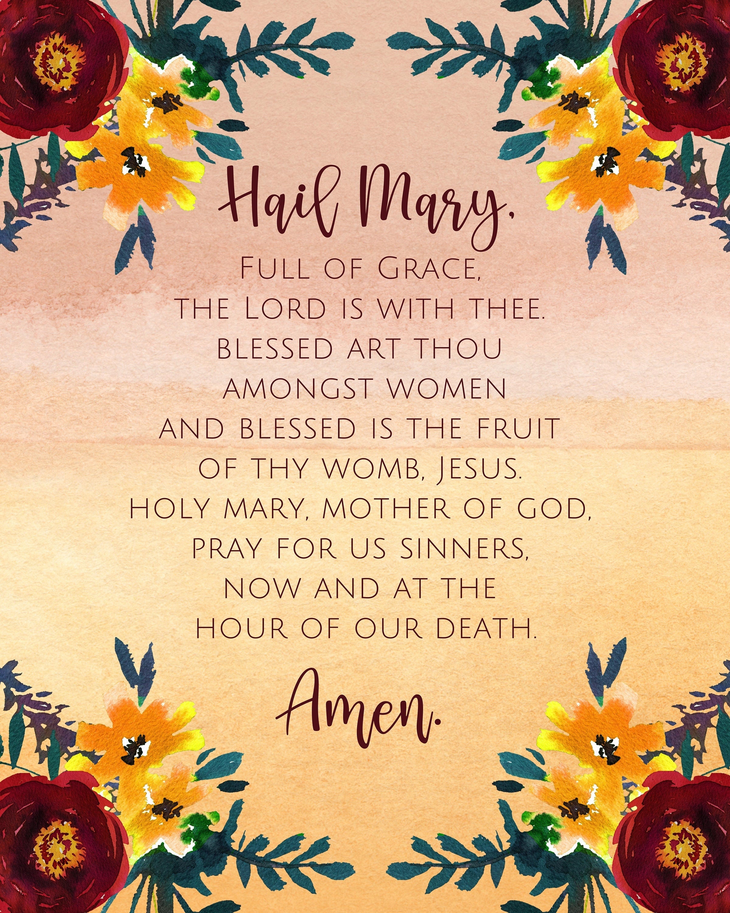 Hail Mary Prayer Catholic Prayer Digital File Download - Etsy