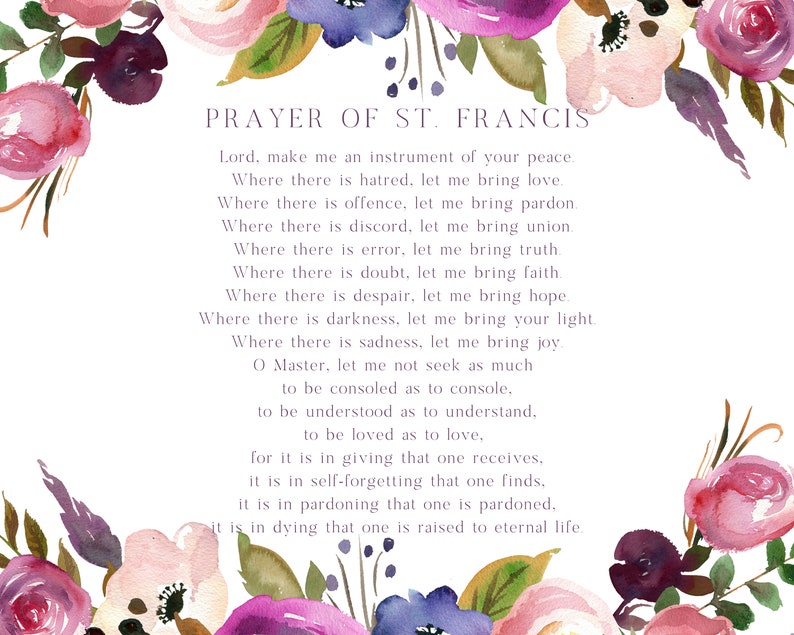 Prayer of St. Francis, Peace Prayer, Printable, Digital File Download ...
