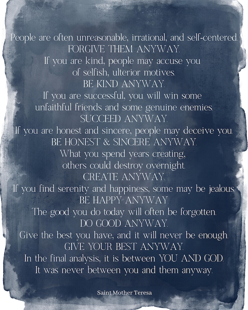 Saint Mother Teresa, "do It Anyway," Poem - Digital Download File - Etsy