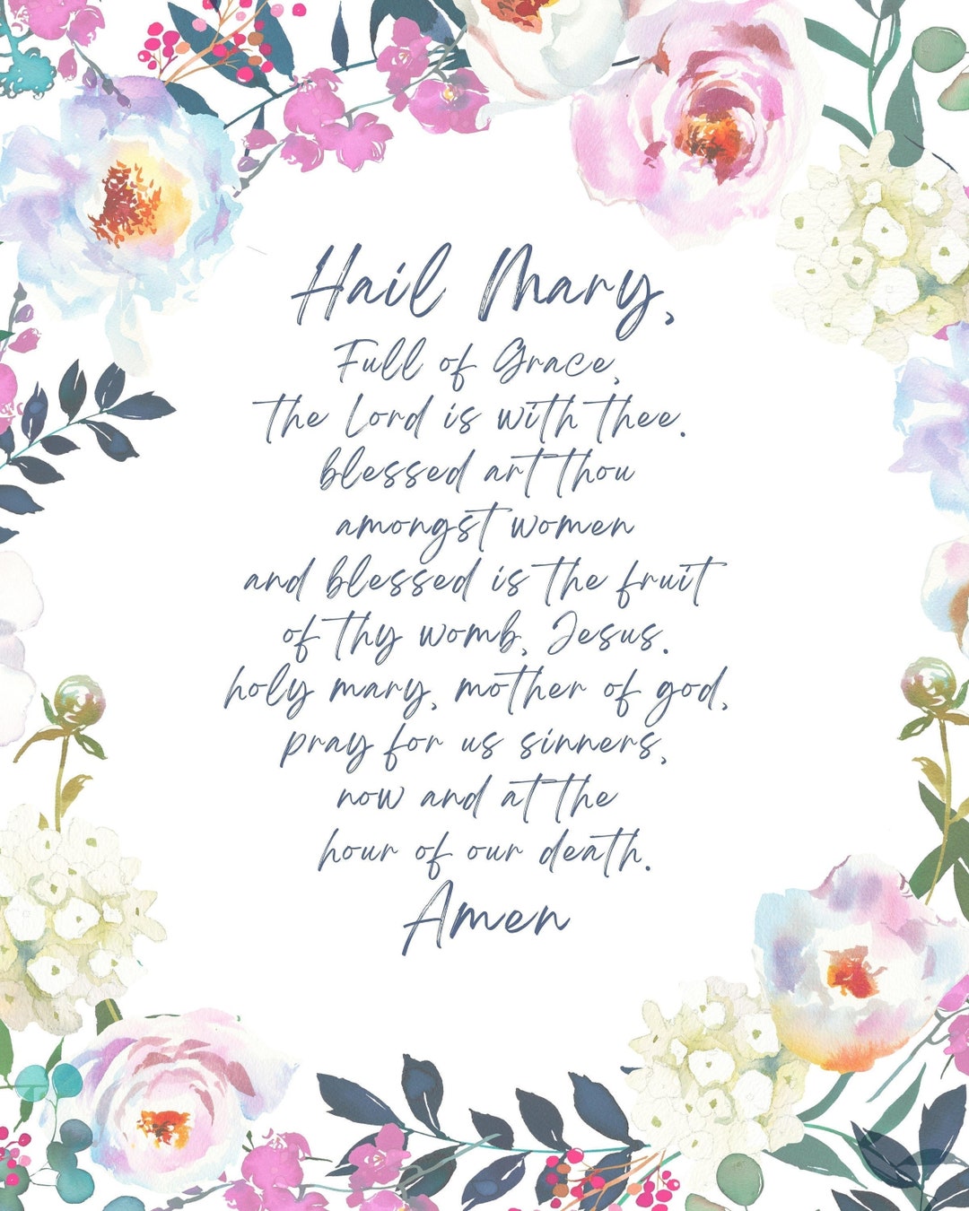 Hail Mary Prayer, Catholic Prayer, Digital File Download - Etsy