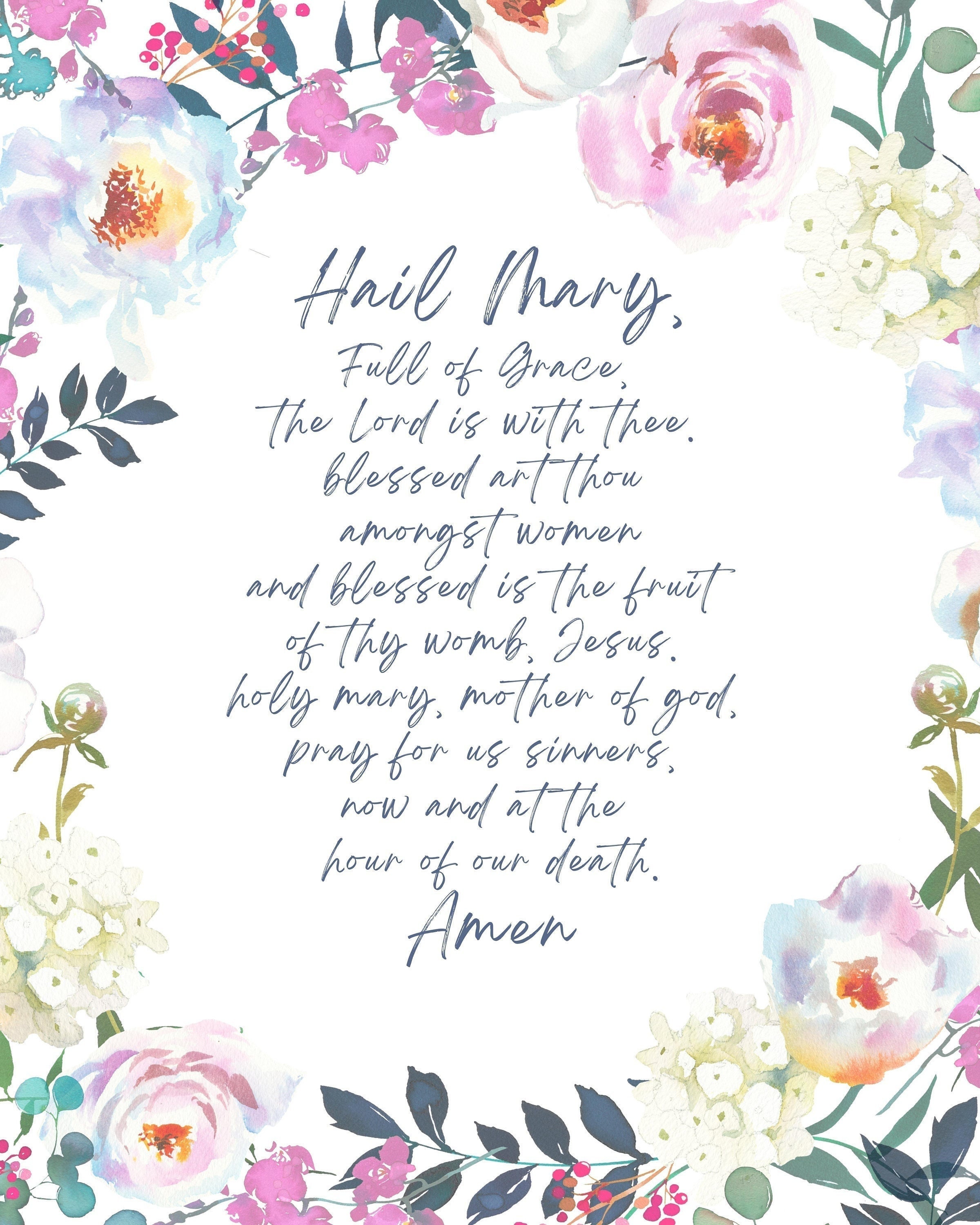 Hail Mary Prayer, Catholic Prayer, Digital File Download - Etsy