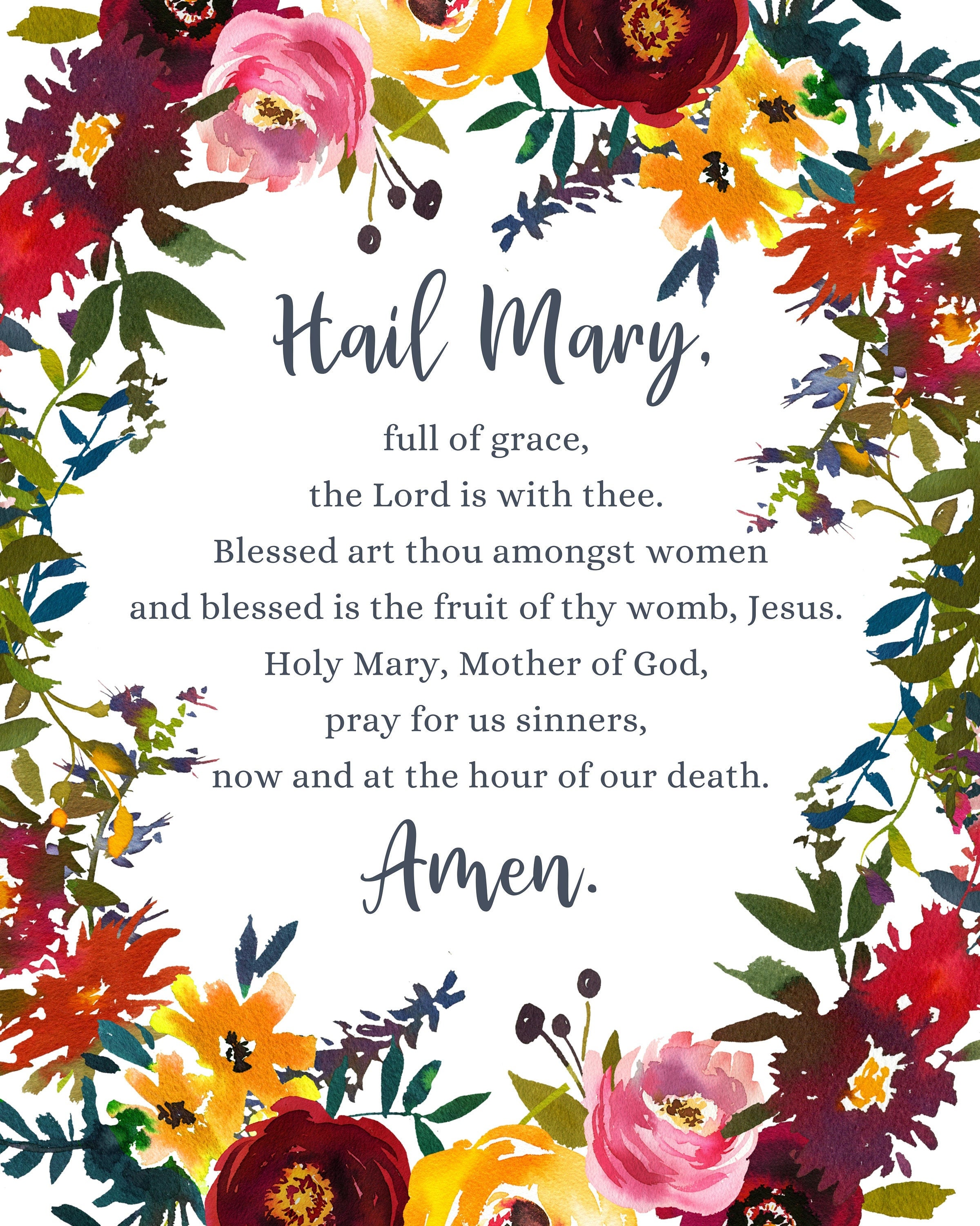 Hail Mary Prayer, Catholic Prayer, Digital File Download - Etsy