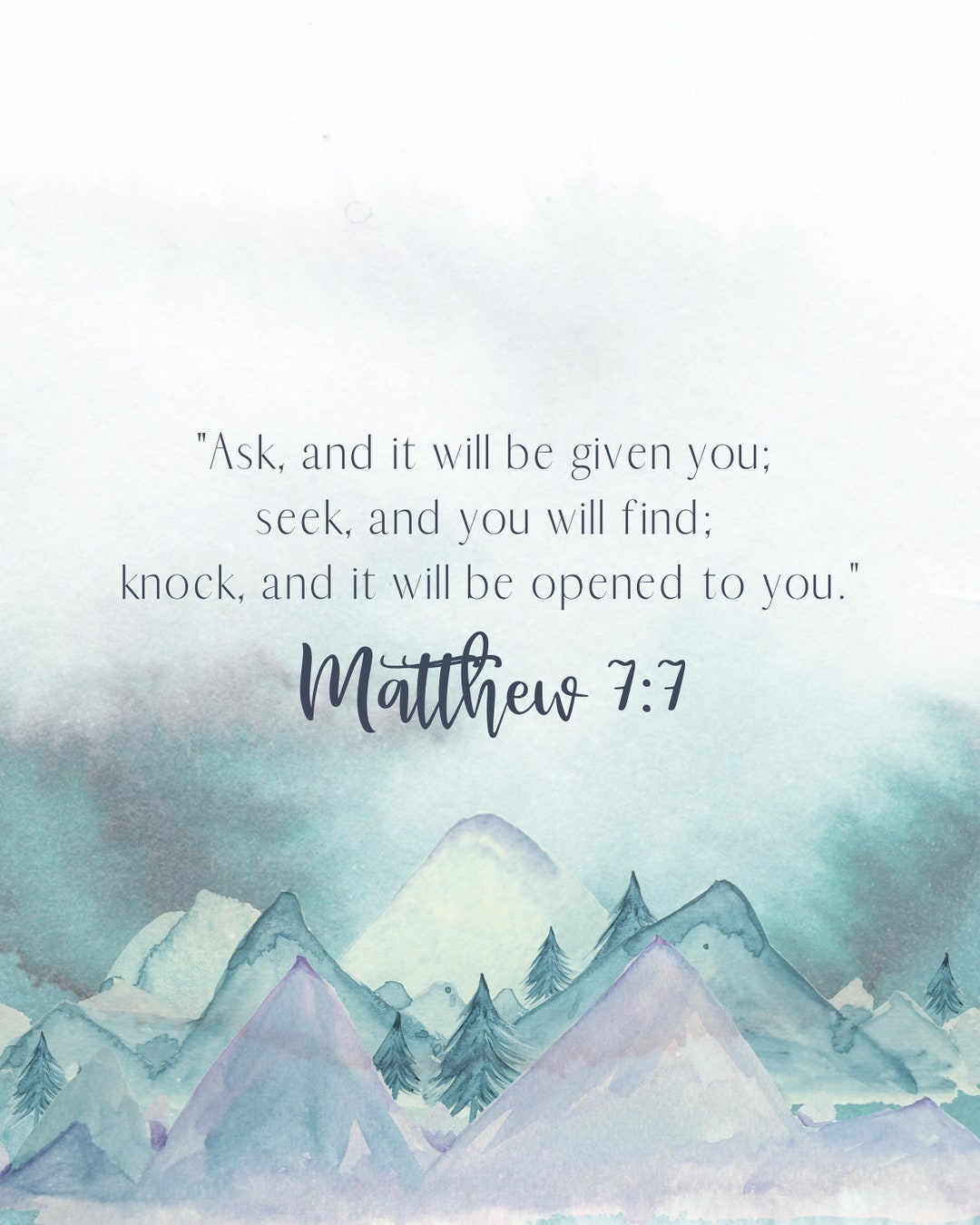 Bible Verse Printable, Matthew 7:7, Digital Art, Digital File Download ...