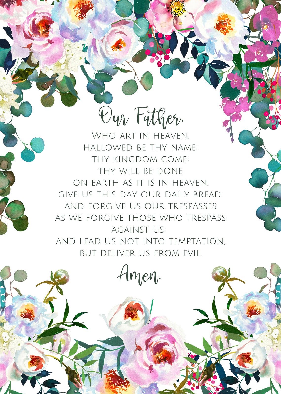 The Lord's Prayer, Our Father Prayer, Catholic Prayer, Digital File ...