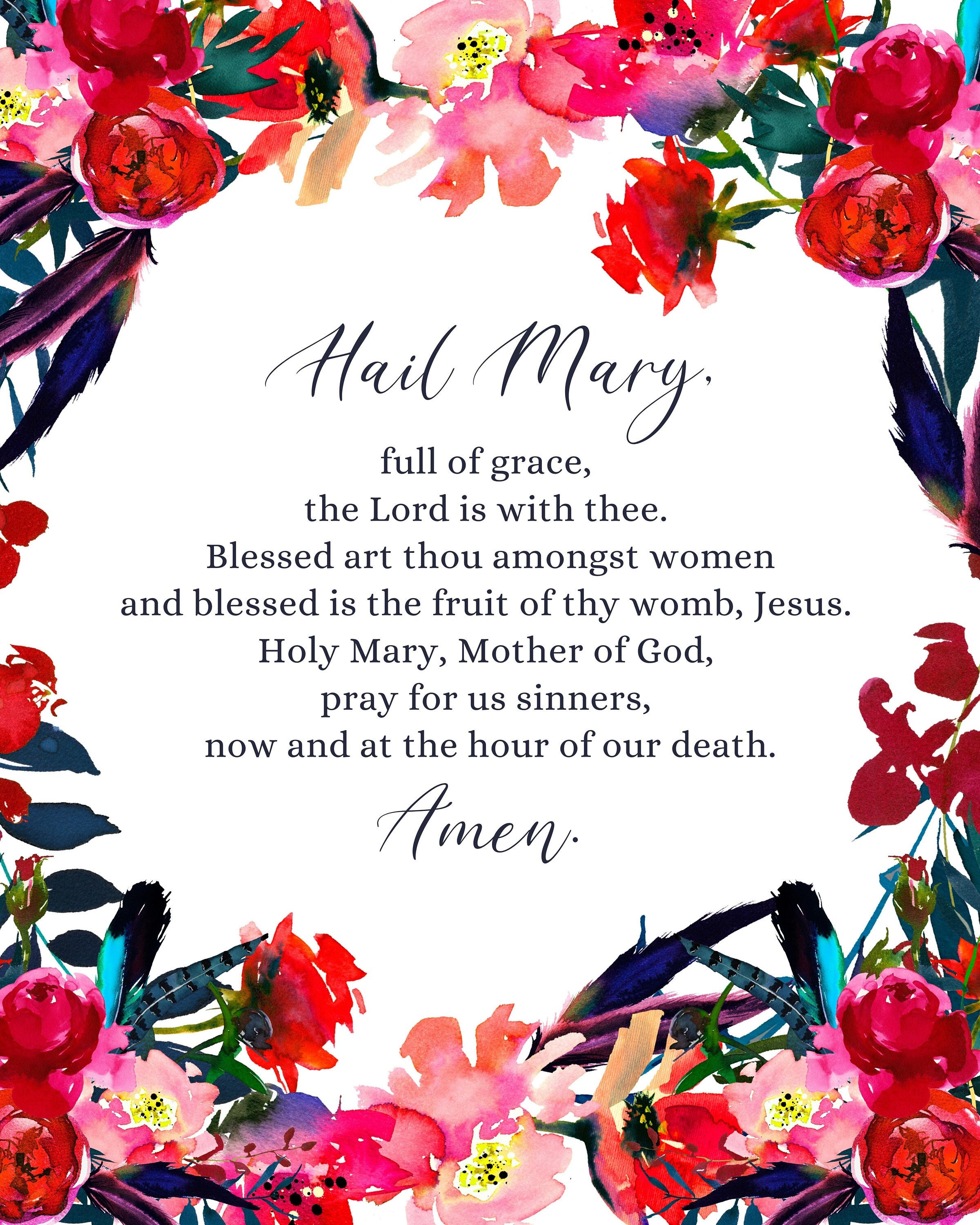 Hail Mary Prayer, Catholic Prayer, Digital File Download - Etsy