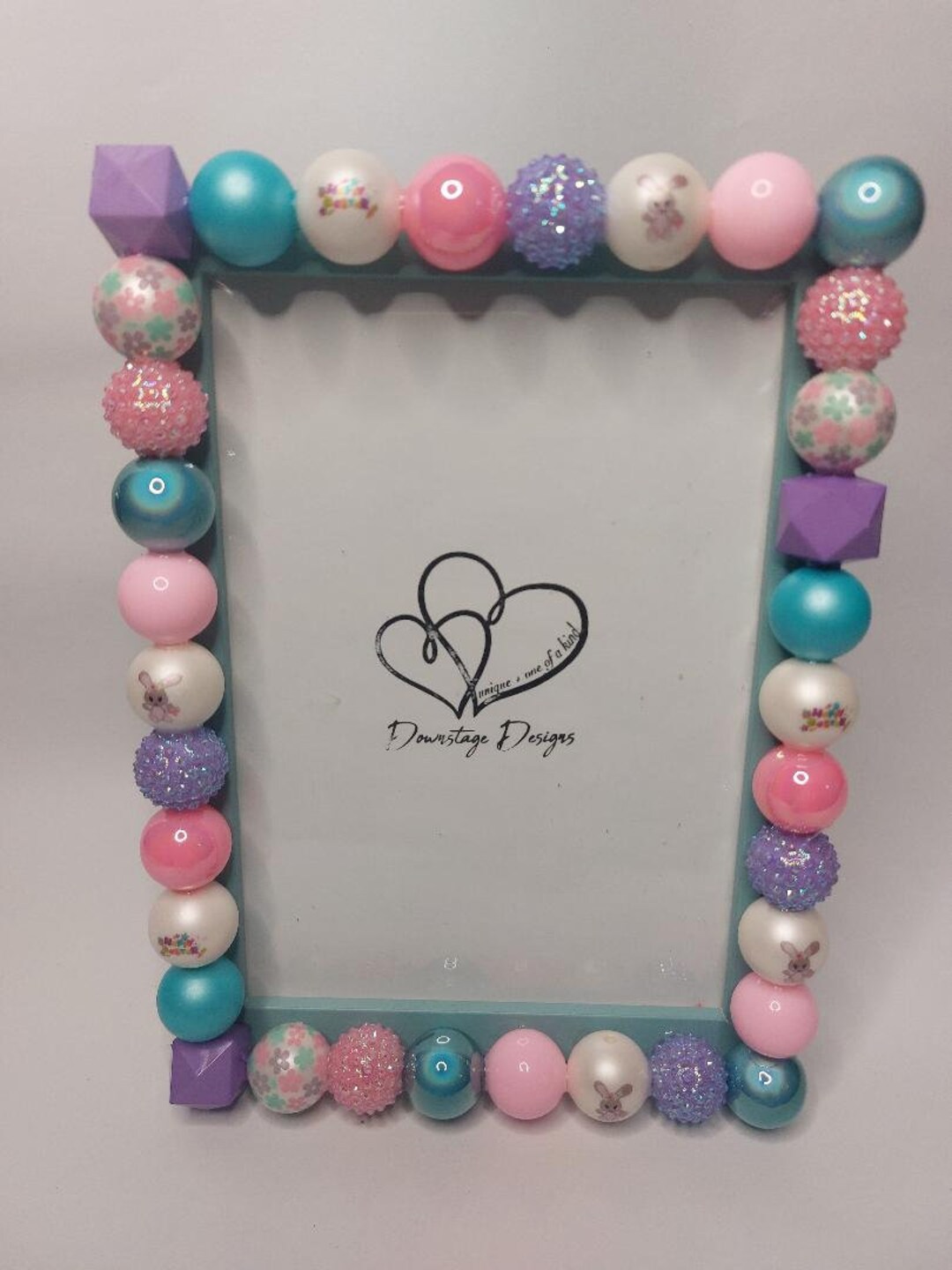 Frame, bunny Inspired Large Bead Design on a 5x7 Light Blue Frame - Etsy