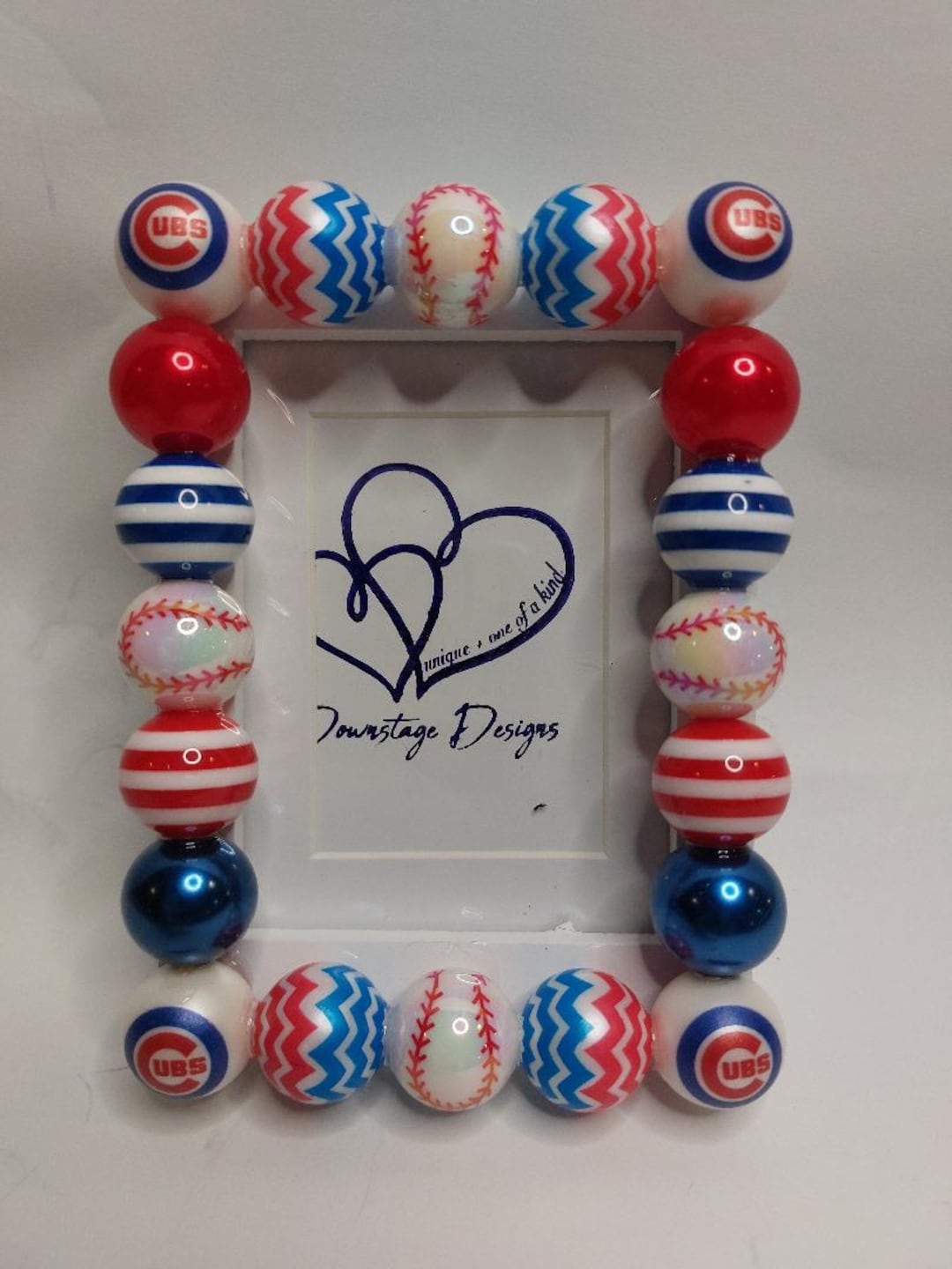 Frame, cubs Inspired Large Bead Design on a Mini White Frame - Etsy