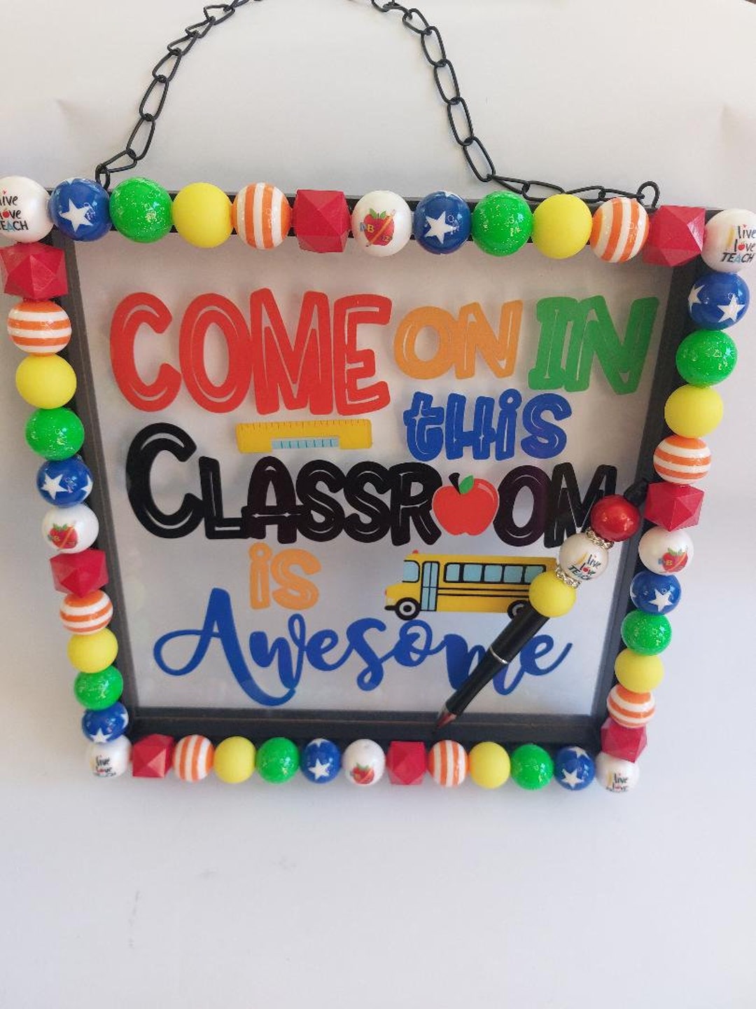 Frame teachers Classroom Sign With Large Bead - Etsy