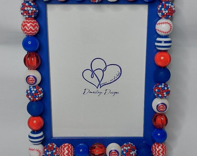 Frame, "chicago Cubs" Inspired Alrge Bead Design on a 5x7 Blue Frame - Etsy