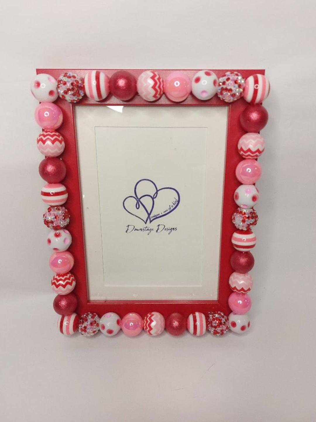 Frame, "whimsical Valentine" Inspired Large Bead Design on a 5x7 Red ...
