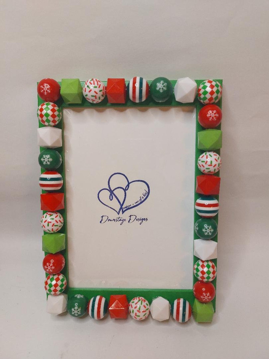 Frame, "whimsical Christmas" Inspired Large Bead Design on a 5x7 Green ...
